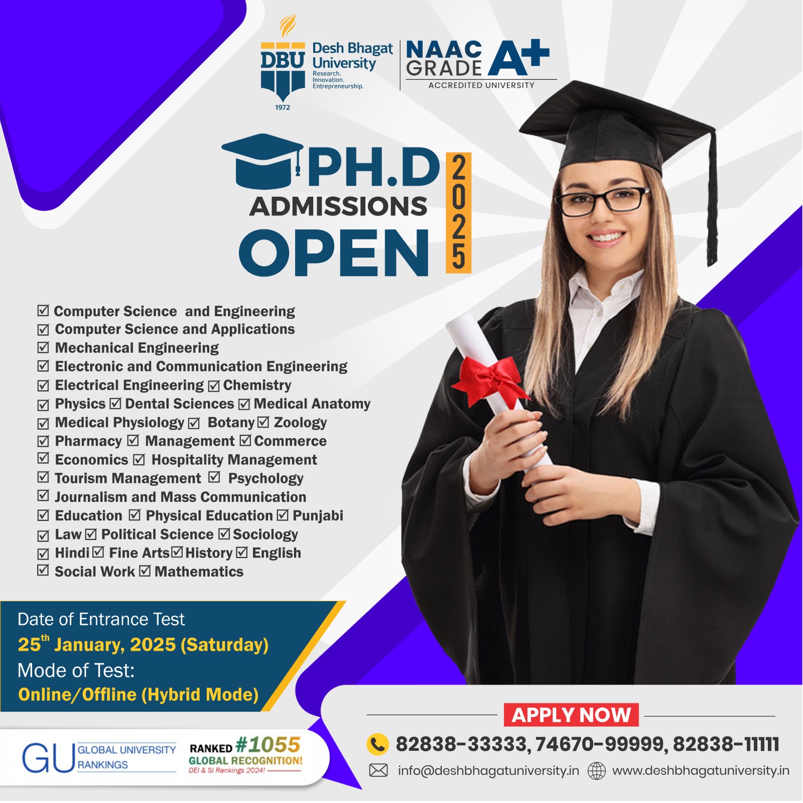 Apply for Ph.D - Top Rank University in Punjab, North India ...