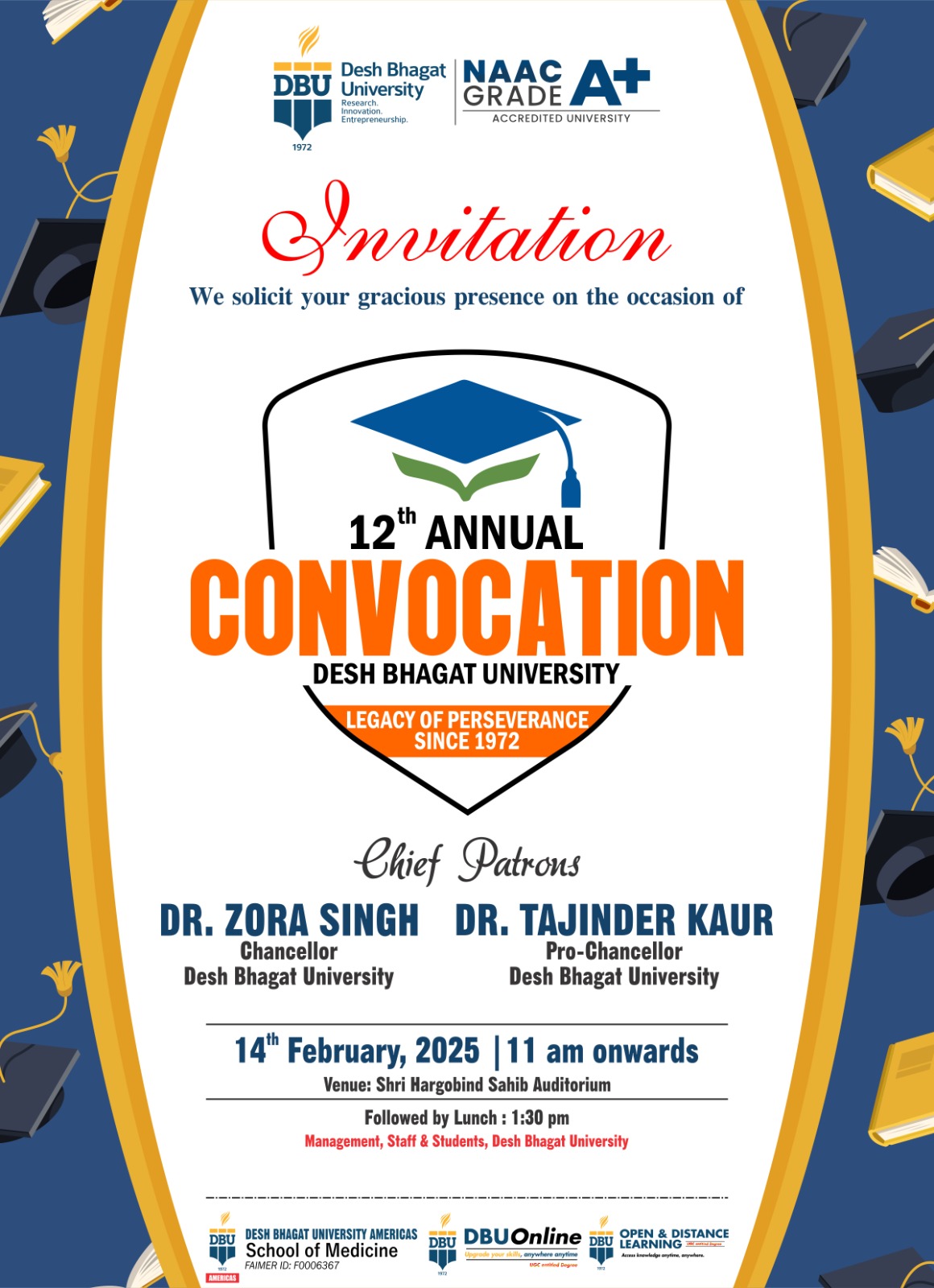 Invitation 12th Annual Convocation Desh Bhagat University - Top Rank University in Punjab, North ...